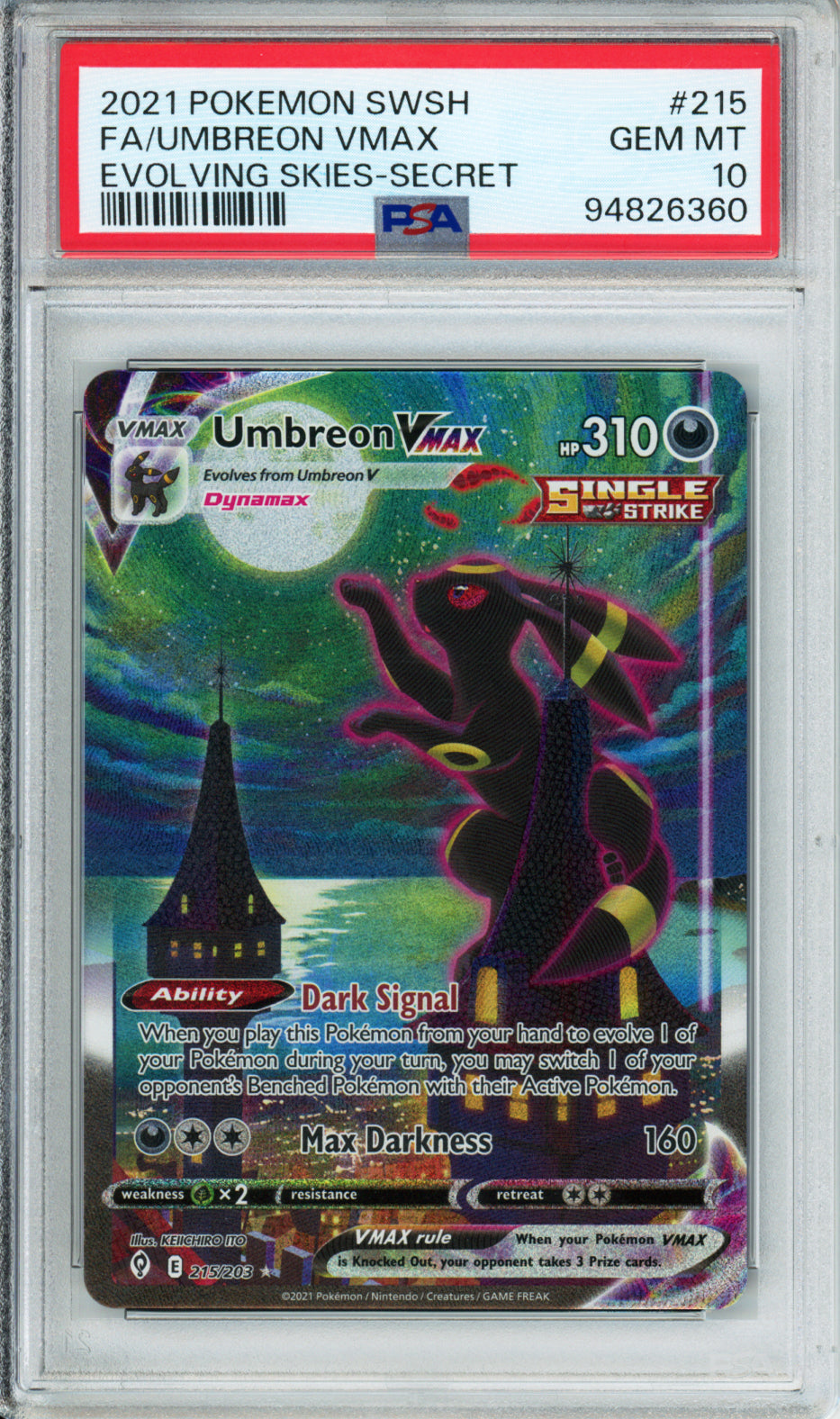 Umbreon VMAX (Full Art, Secret Rare) - 2021 Evolving Skies - #215/203 – The Gr8ter Slabs